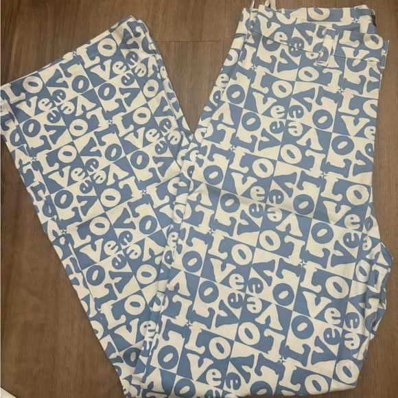 Motel Rocks | Pants & Jumpsuits | Blue And White Love Pants With A High ...